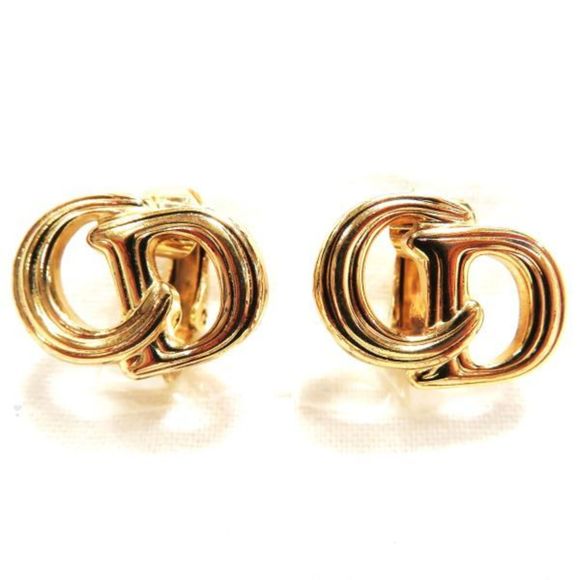 Dior | Jewelry | Christian Dior Dior Logo Motif Gold Color Earrings ...